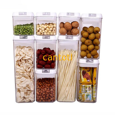 9 Pcs Set Stackable Transparent Pantry Airtight Cereal Dry Food Plastic Storage Containers with White Lid