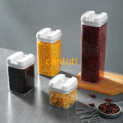 9 Pcs Set Stackable Transparent Pantry Airtight Cereal Dry Food Plastic Storage Containers with White Lid
