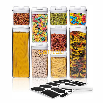 9 Pcs Set Stackable Transparent Pantry Airtight Cereal Dry Food Plastic Storage Containers with White Lid