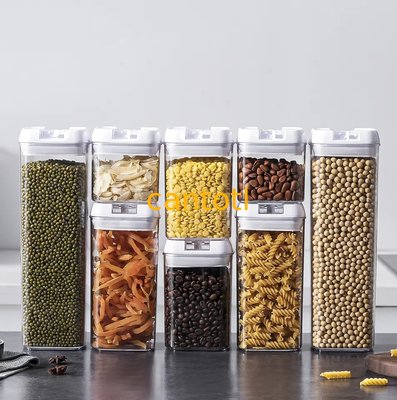 9 Pcs Set Stackable Transparent Pantry Airtight Cereal Dry Food Plastic Storage Containers with White Lid