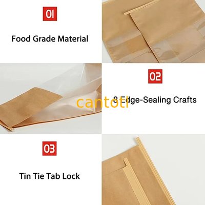 No Odor Thick Brown Bakery Bags with Window Paper Bread Bags Kraft Paper Bags with Window