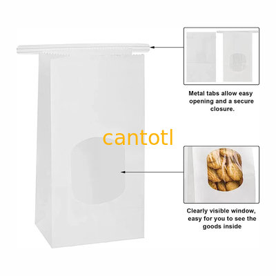 Recyclabe Easy to Fill and Open White Kraft Paper Bakery Bags with Window