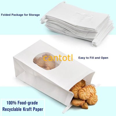 Recyclabe Easy to Fill and Open White Kraft Paper Bakery Bags with Window