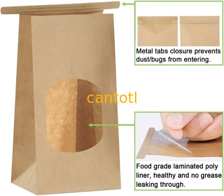 Bakery Bags with Window Kraft Paper Bags Tin Tie Tab Lock Bags Window Bags Cookie Bags Coffee Bags Treat Bags