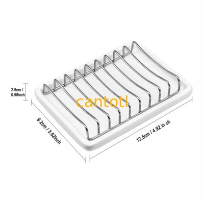 Ceramic Soap Dish with Stainless Steel Tray Self Draining Soap Holder Sponge Holder for Shower, Bathroom, Kitchen Sink
