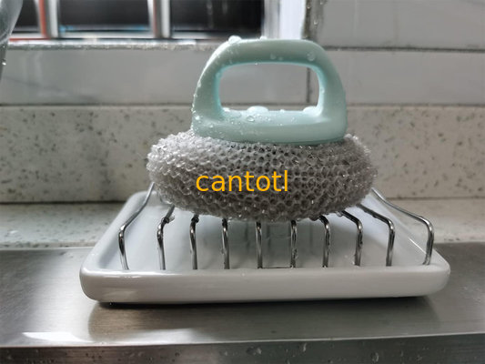 Ceramic Soap Dish with Stainless Steel Tray Self Draining Soap Holder Sponge Holder for Shower, Bathroom, Kitchen Sink