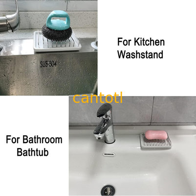 Ceramic Soap Dish with Stainless Steel Tray Self Draining Soap Holder Sponge Holder for Shower, Bathroom, Kitchen Sink