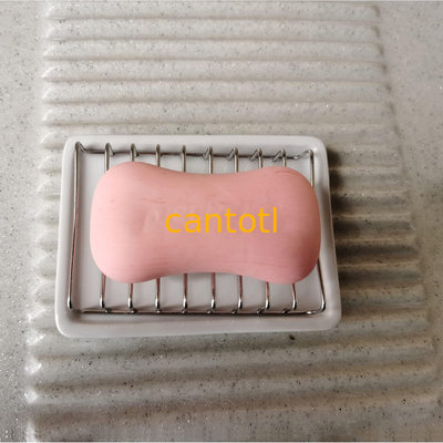 Ceramic Soap Dish with Stainless Steel Tray Self Draining Soap Holder Sponge Holder for Shower, Bathroom, Kitchen Sink