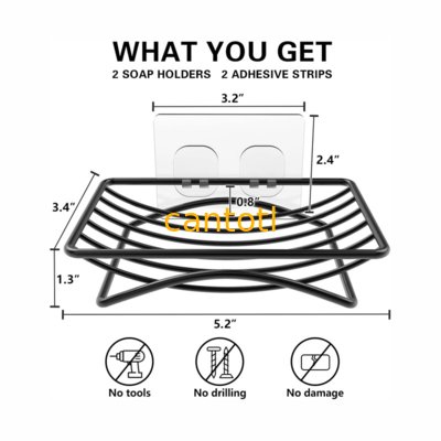 No Tools No Drilling Concave Design Soap Holders for Shower and Kitchen with Traceless Adhesive Strip