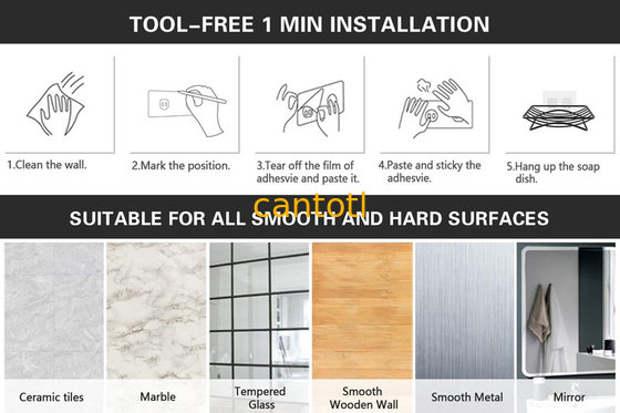 No Tools No Drilling Concave Design Soap Holders for Shower and Kitchen with Traceless Adhesive Strip
