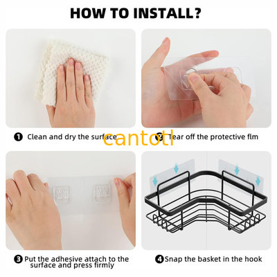 Waterproof Rustproof Wall-mounted Strong Adhesive Shower Organizer Shelf for Bathroom, Dorm and Kitchen