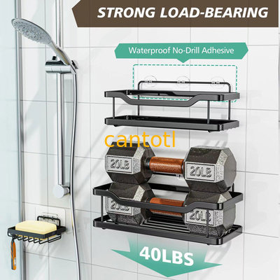 Rustproof No Drilling 3 Pack Stainless Steel Shower Caddy with Soap Holder for Kitchen and Bathroom