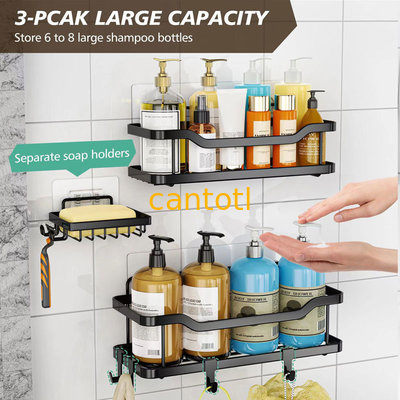 Rustproof No Drilling 3 Pack Stainless Steel Shower Caddy with Soap Holder for Kitchen and Bathroom