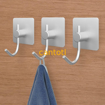 Waterproof Adhesive Wall Hooks Aluminum Towel Hooks for Kitchen and Bathroom