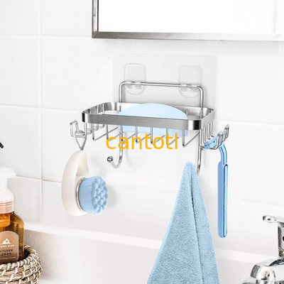 Wall Mounted Square Strong Adhesive Hanging Soap Dish Stainless Steel Soap Basket for Toilet
