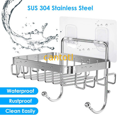 Wall Mounted Square Strong Adhesive Hanging Soap Dish Stainless Steel Soap Basket for Toilet