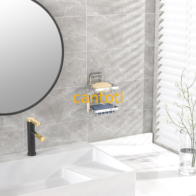 No Drilling Rustproof Stainless Steel Silver Double Soap Bar Holder for Shower