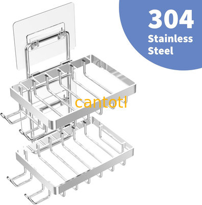 No Drilling Rustproof Stainless Steel Silver Double Soap Bar Holder for Shower