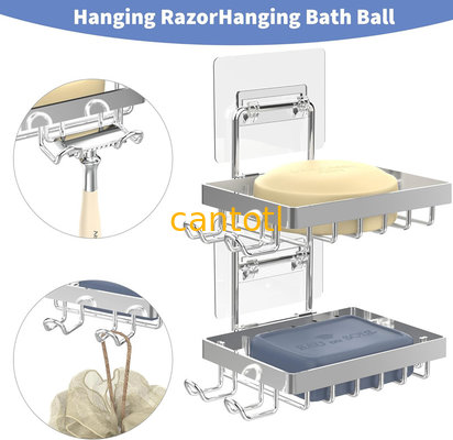 No Drilling Rustproof Stainless Steel Silver Double Soap Bar Holder for Shower