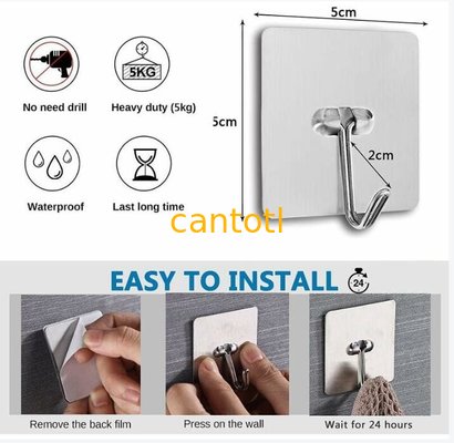 Smooth Edge Strong Bearing Capacity Stainless Steel Adhesive Hooks for Bathroom, Kitchen and Living Room