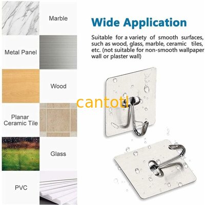 Smooth Edge Strong Bearing Capacity Stainless Steel Adhesive Hooks for Bathroom, Kitchen and Living Room