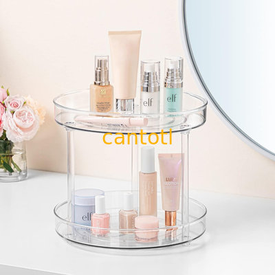 2 Tier Durable Transparent Removable Tray Lazy Susan Countertop Spice Display Rack