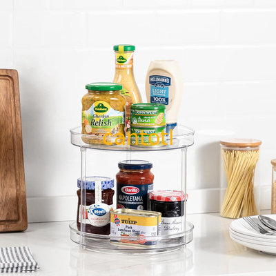 2 Tier Durable Transparent Removable Tray Lazy Susan Countertop Spice Display Rack