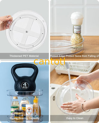 2 Tier Durable Transparent Removable Tray Lazy Susan Countertop Spice Display Rack