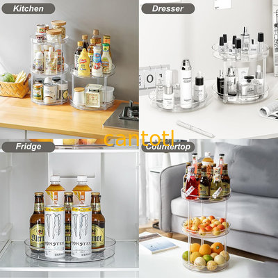 3 Tier Clear 360 Rotating Lazy Susan Tray Countertop Spice Display Rack