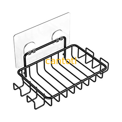 No Drilling Stainless Steel Adhesive Soap Dish Soap Holder for Shower Wall with 4 Hooks