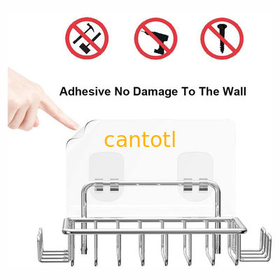 No Drilling Stainless Steel Adhesive Soap Dish Soap Holder for Shower Wall with 4 Hooks