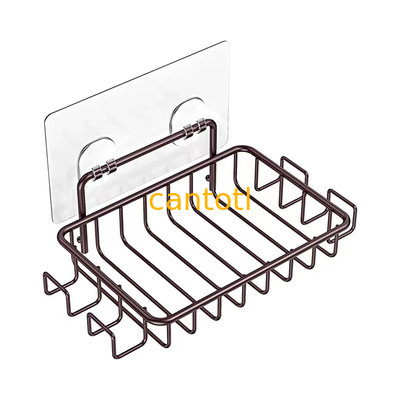 No Drilling Stainless Steel Adhesive Soap Dish Soap Holder for Shower Wall with 4 Hooks