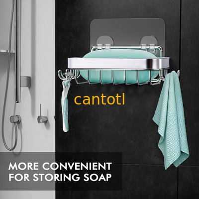 Rustproof Stainless Steel Bar Soap Holder Soap Dish Holder with Hooks for Bathroom and Kitchen