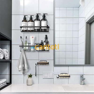 4PK No Drilling Adhesive Wall Mounted Bathroom Shelf Shower Caddy with 2 Soap Dishes