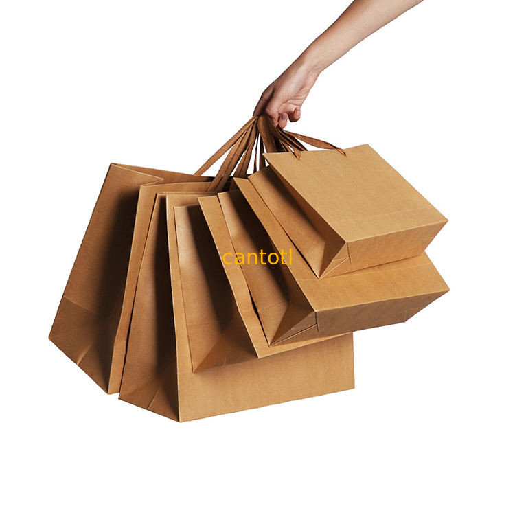 Industrial Surface Packaging Custom Logo Print Wholesale Grocery White Brown Kraft Paper Gift Bag with Handle