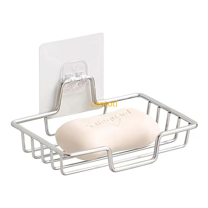 No Drilling Wall Mounted 304 Rustproof Stainless Steel Square Soap Dish Holder for Bathroom and Kitchen