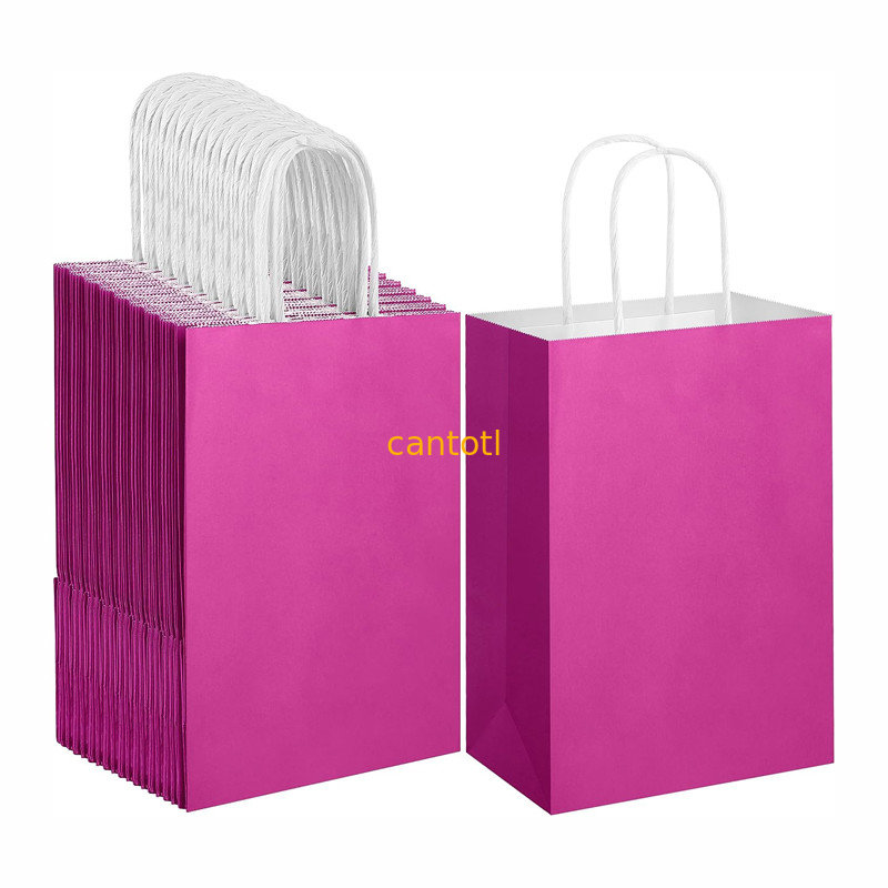 Full Customized Logo Printed Shopping Paper Bag with Handle Brown and White
