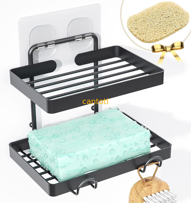Easy Install 2 Tier Soap Tray Adhesive Stainless Steel Soap Dish Bar Soap Holder for Bathroom and Kitchen