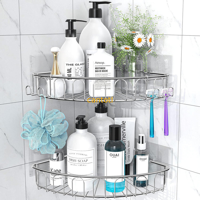 Shower Caddy Stainless Steel with Hooks Wall Mounted Bathroom Shelf Storage Organizer