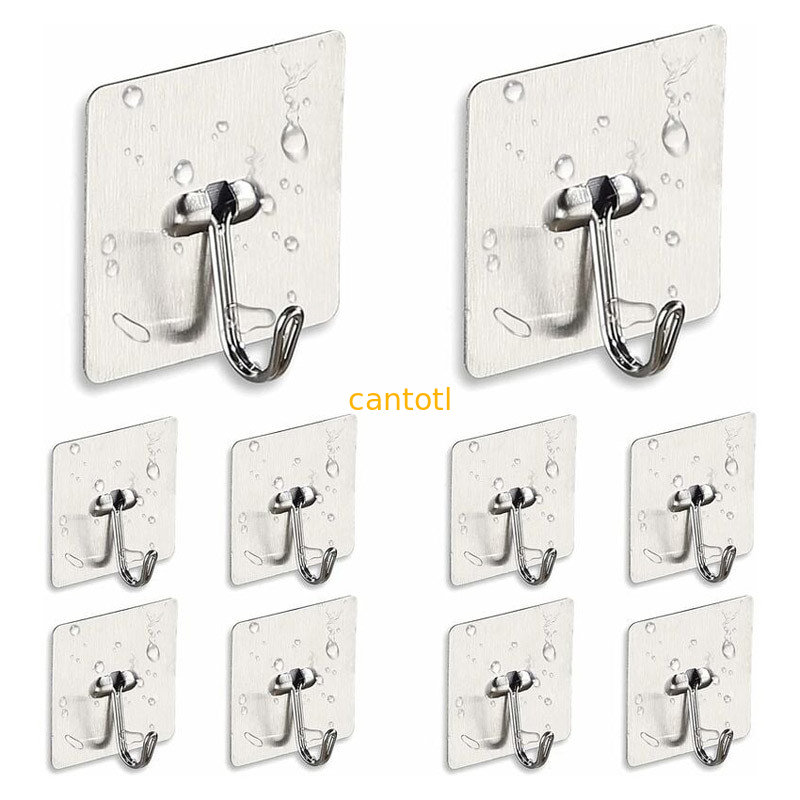 Smooth Edge Strong Bearing Capacity Stainless Steel Adhesive Hooks for Bathroom, Kitchen and Living Room