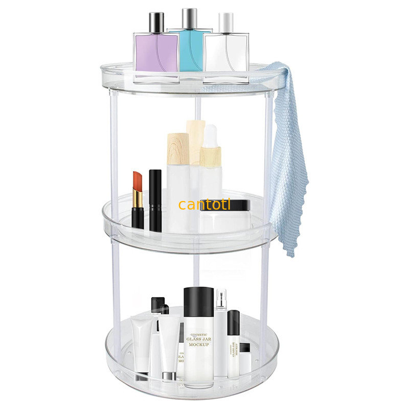3 Tier Transparent Easy to Assemble Turntable Lazy Susan Cosmetic Makeup Organizers