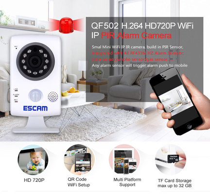 Escam IP Camera Wifi 720p QF502 Wifi Plug & Play 1.0Megapixel Card Handheld Infrared Camera Surveillance Wireless Keeper supplier