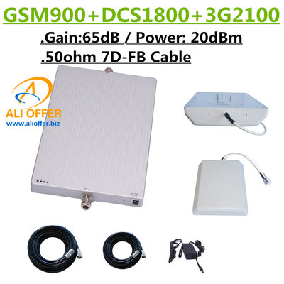 High Power GSM DCS 3G 9001800 2100MHz TriBand Cellphone Mobile Signal Booster Repeater Amplifier+Panel Antenna+15m 7D-FB supplier