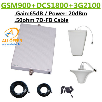 1200sqm GSM 9001800 2100 MHz Triband Cell Mobile Phone Signal Booster Repeater Amplifier+LPDS+Ceiling Antenna+15m 7D-FB