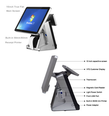 Retail All In One POS Terminal 15 Inch Built In 80mm Thermal Printer POS System Capacitive Touch Screen Panel