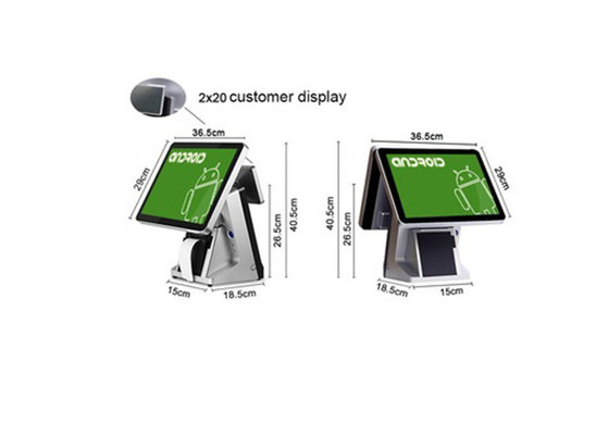 15 Inch Android POS System One Touch Built-in VFD Retail POS Terminal With 1D Barcode Scanner