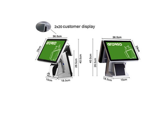 15 Inch Android POS System One Touch Built-in VFD Retail POS Terminal With 1D Barcode Scanner