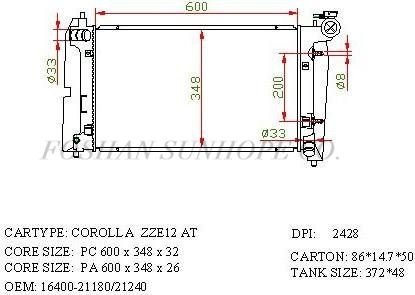 8mm Oil Cooler Corolla Radiator Replacement ZZE12 26AT PA DPI2428 Perfect Fit