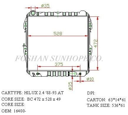 Hilux2.4 48AT Toyota Car Radiator 48mm Core , Automotive Replace Car Radiator 