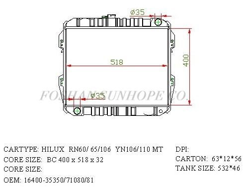 TOY198 Auto Cooling Toyota Car Radiator , 16mm Toyota Hilux Radiator Replacement 32MT